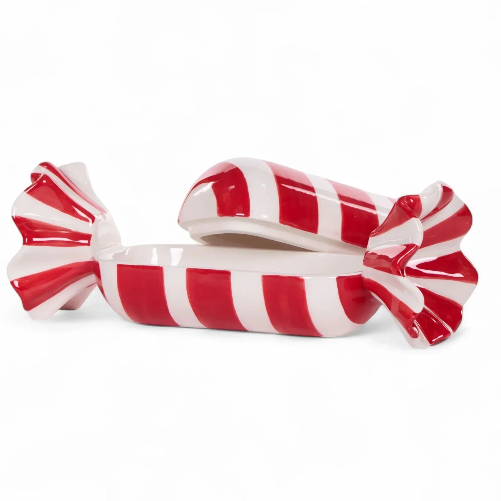 Ceramic Wrapped Candy Jar - 21.3x7x7cm Peppermint Design | Australia Wide