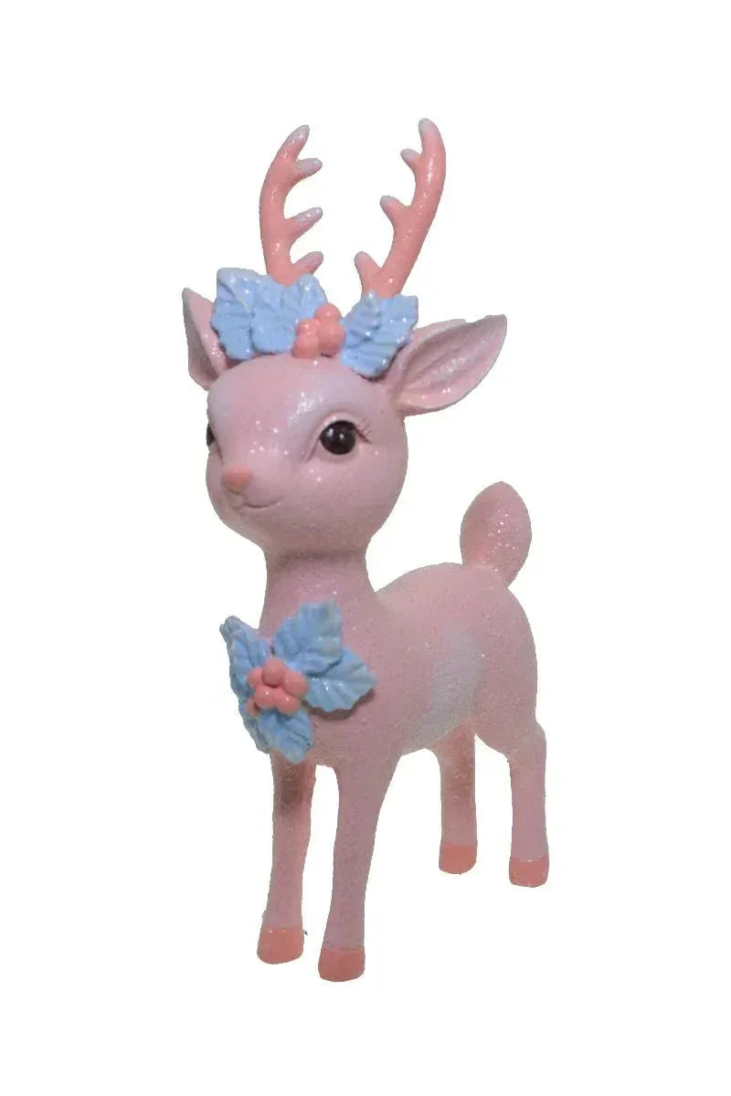 Standing Pink Deer with Blue Accents 20.4cm - Contemporary Christmas Décor